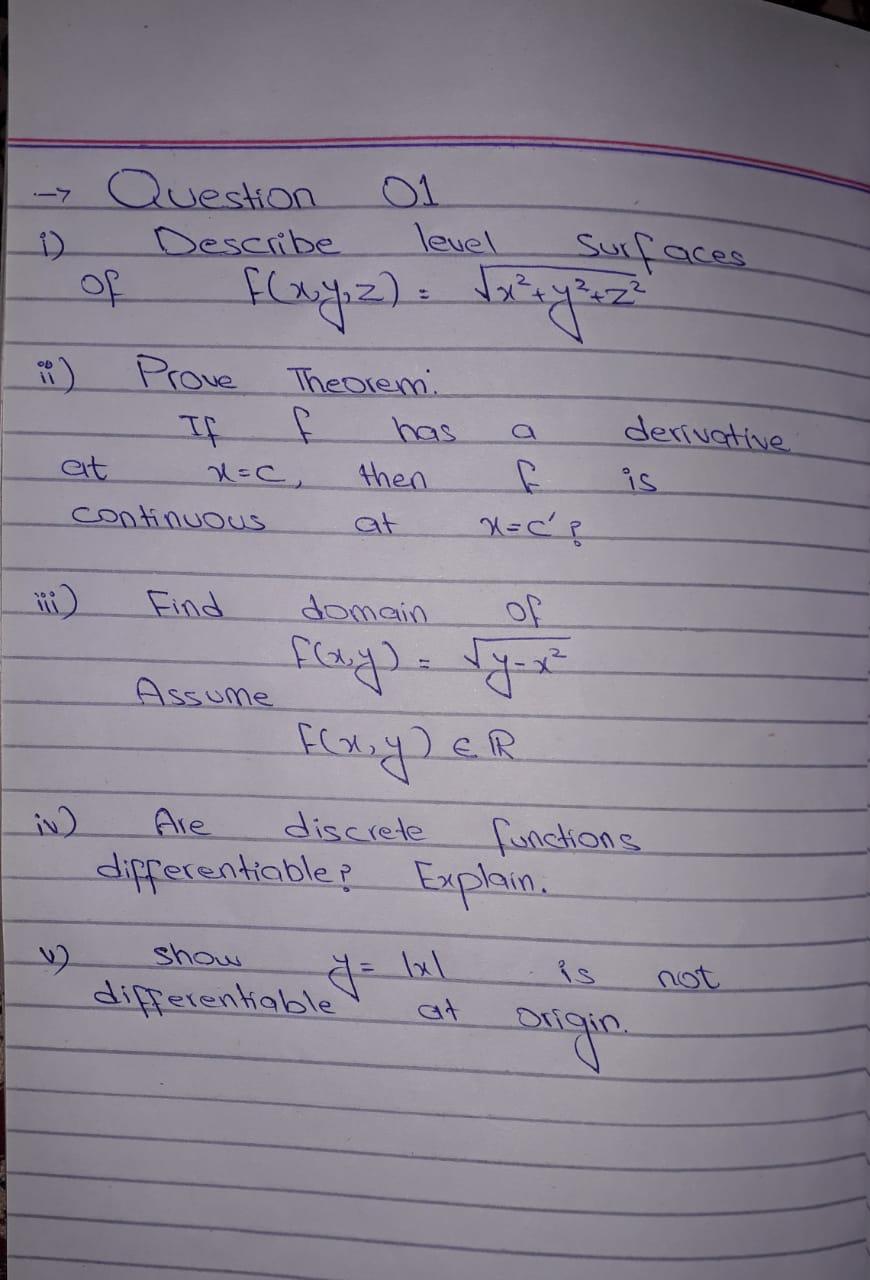 Solved --> Question Describe level surfaces f(xyz) = x