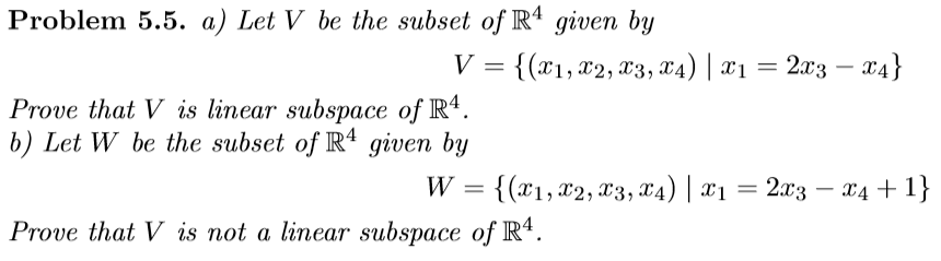 Solved Problem 5.5. a) Let V be the subset of R4 given by | Chegg.com