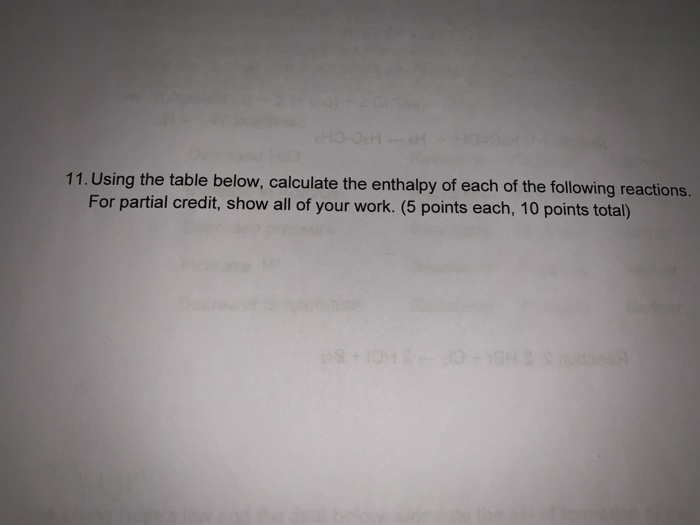 Solved 11.Using the table below, calculate the enthalpy of | Chegg.com