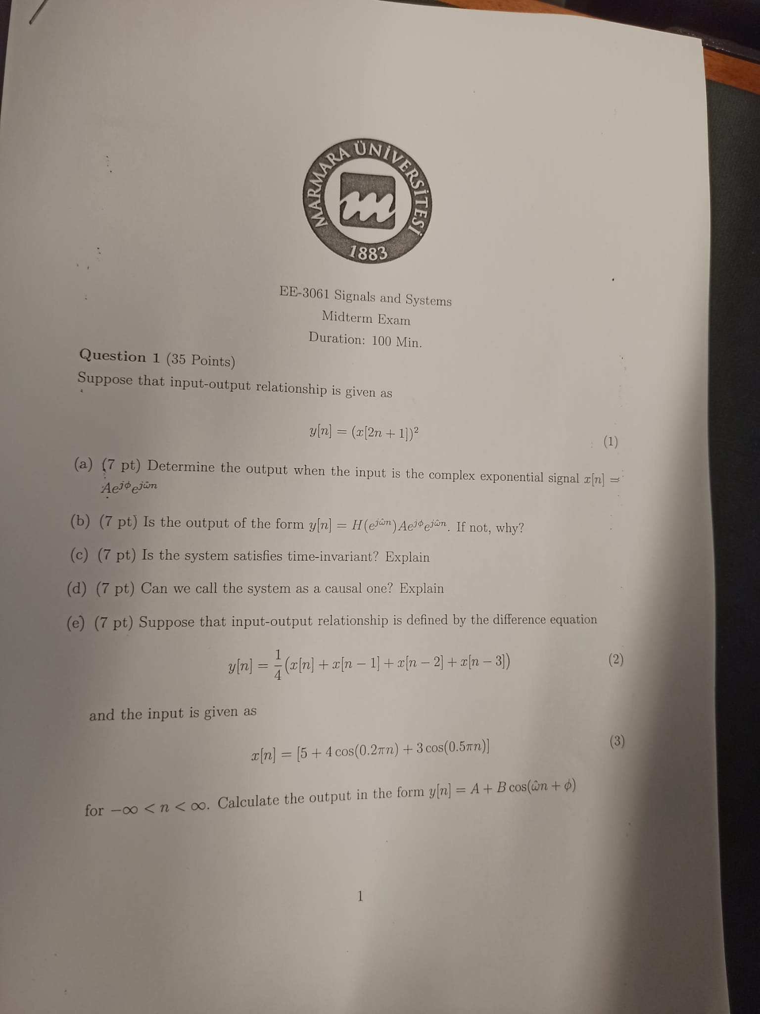 Solved EE-3061 Signals and Systems Midterm Exam Duration: | Chegg.com