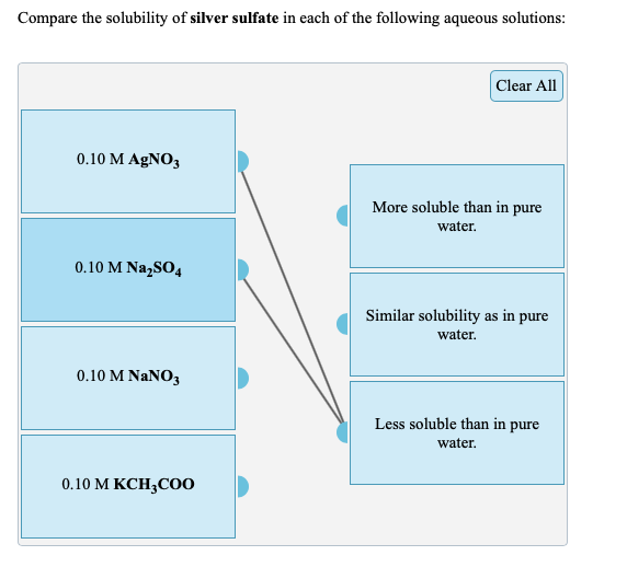 Solved Compare the solubility of silver sulfate in each of | Chegg.com