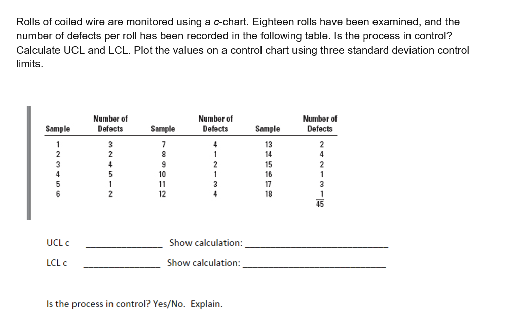 Solved Rolls of coiled wire are monitored using a c-chart. | Chegg.com