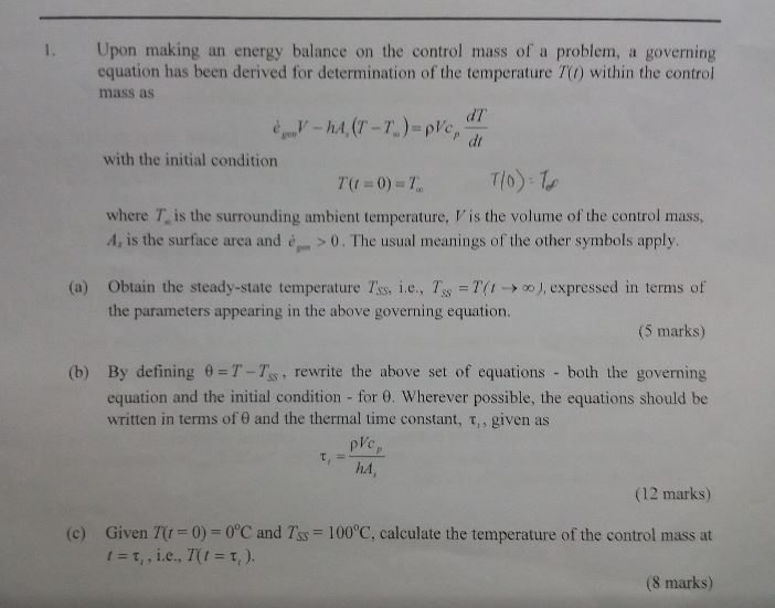 Solved Upon making an energy balance on the control mass of | Chegg.com