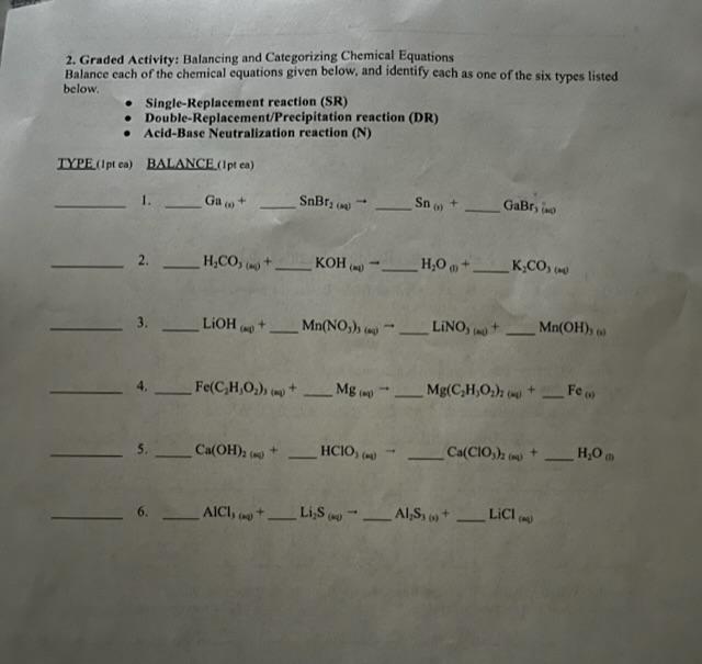 Solved 2. Graded Activity: Balancing and Categorizing | Chegg.com