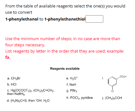 Solved From the table of available reagents select the | Chegg.com