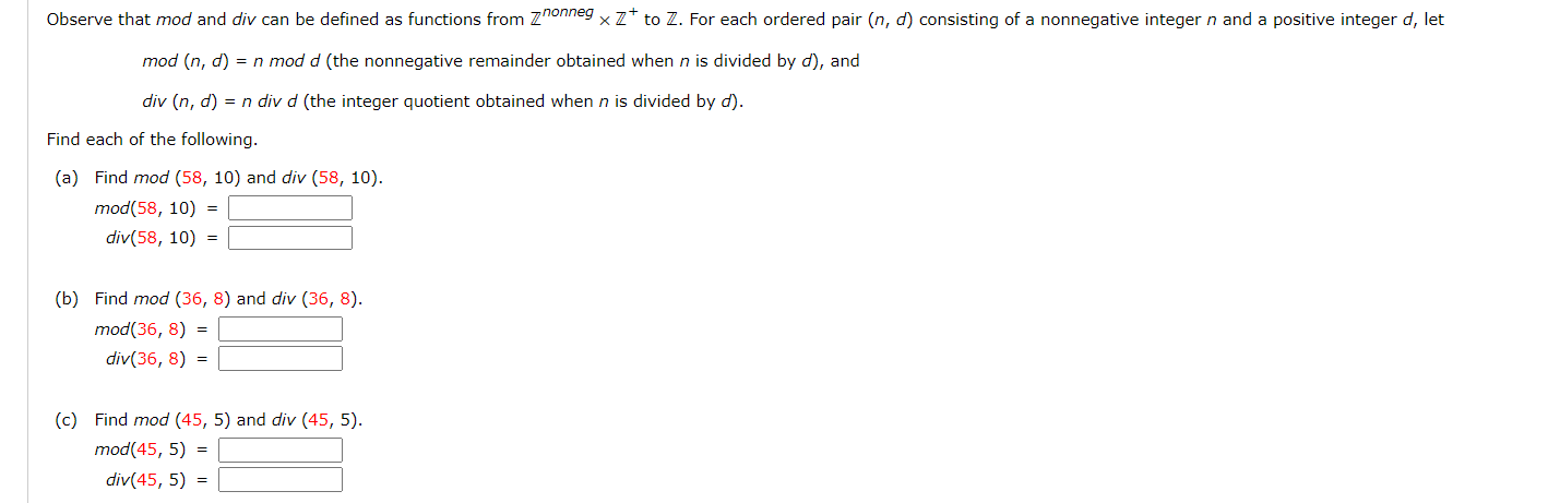 Solved Observe That Mod And Div Can Be Defined As Functions