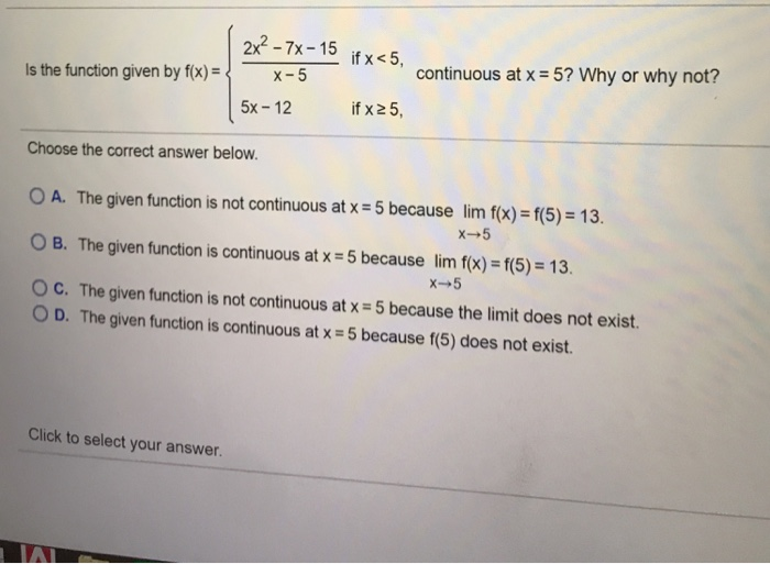 Solved 2 -7x-15 ifx 5. continuous at continuous at x -5? Why | Chegg.com