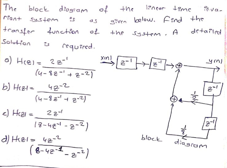 Solved The block diogram of the linear time invariont sustem | Chegg.com