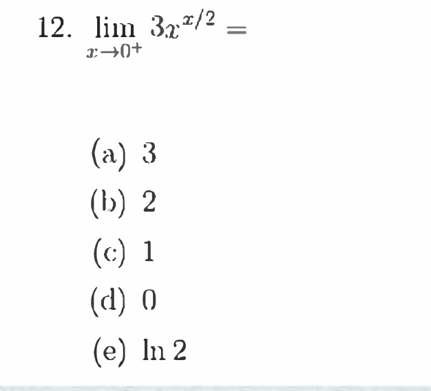 Solved limx→0+3xx2=(a) 3(b) 2(c) 1(d) 0(e) ln2 | Chegg.com