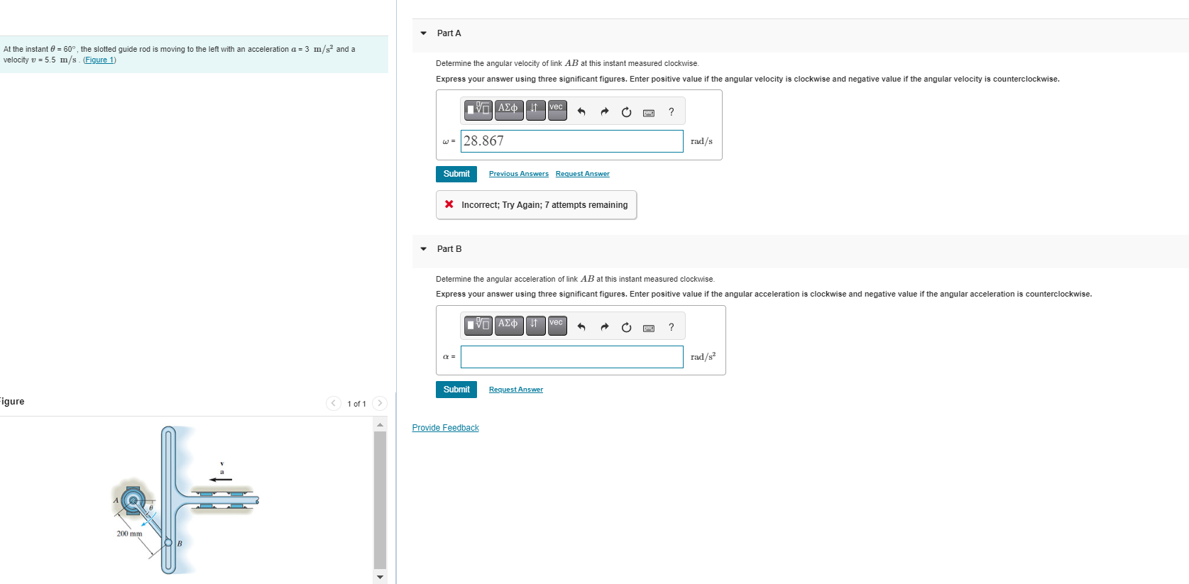 Solved At the instant θ=60∘, the slotted guide rod is moving | Chegg.com