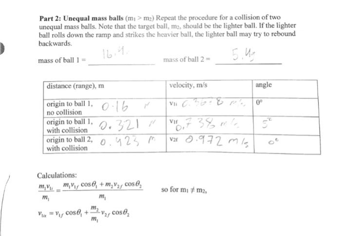 Solved Part 2: Unequal mass balls (m> m2) Repeat the | Chegg.com