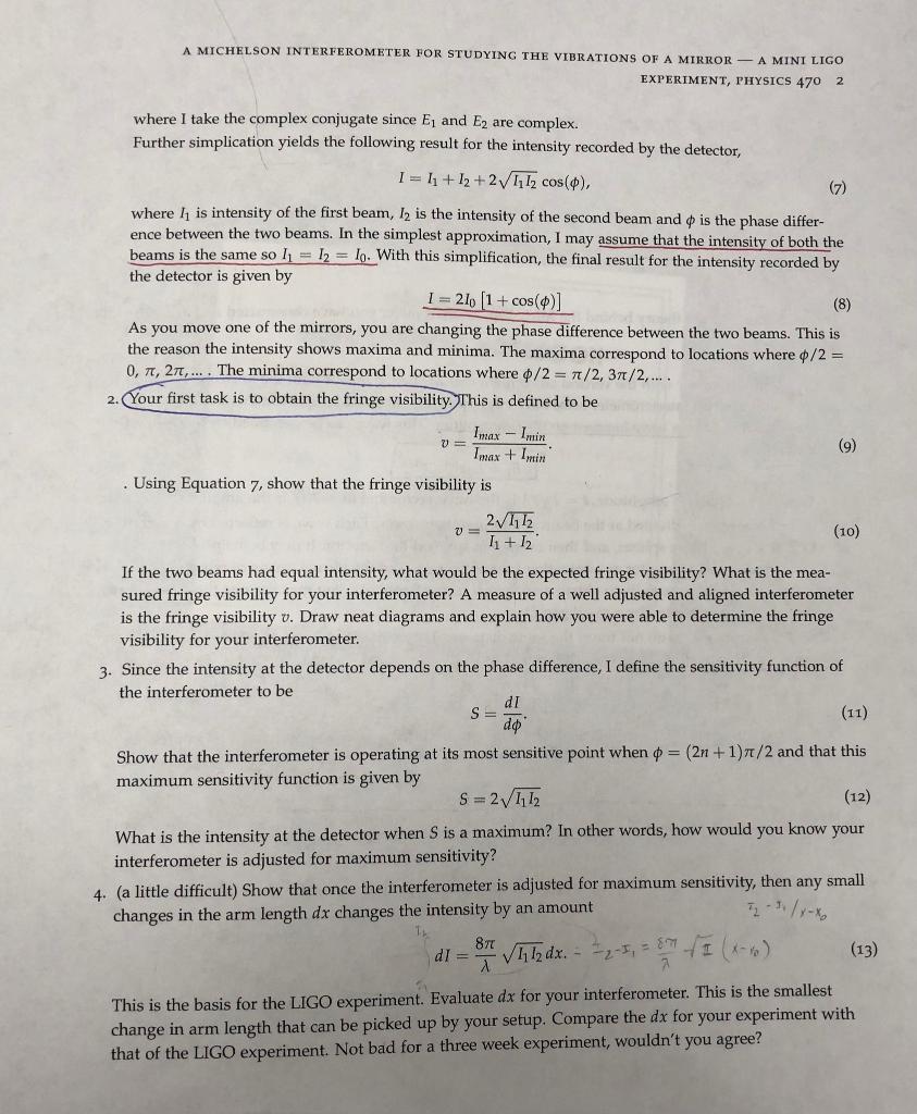 Solved A MICHELSON INTERFEROMETER FOR STUDYING THE | Chegg.com