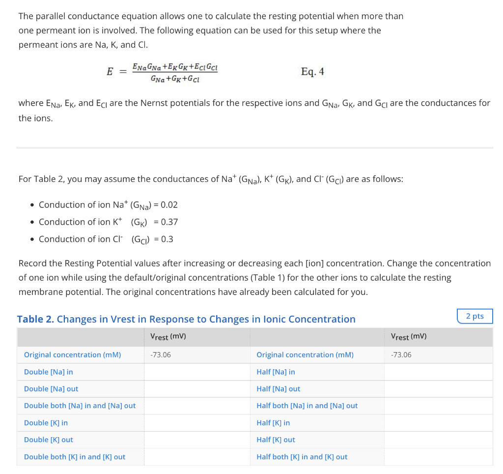 The parallel conductance equation allows one to | Chegg.com