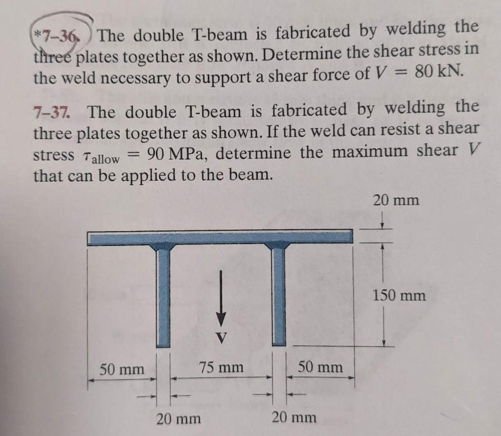 Solved *7-36. The double T-beam is fabricated by welding the | Chegg.com