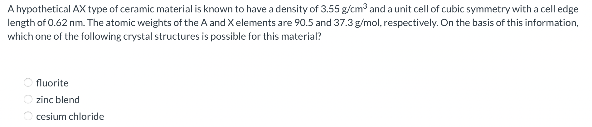 Solved A hypothetical AX type of ceramic material is known | Chegg.com