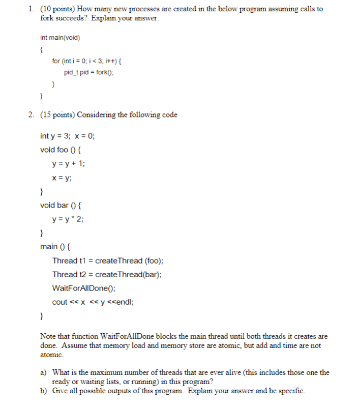 Solved 1. (10 points) How many new processes are created in | Chegg.com