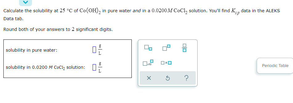 Solved data in the ALEKS Calculate the solubility at 25 °C | Chegg.com