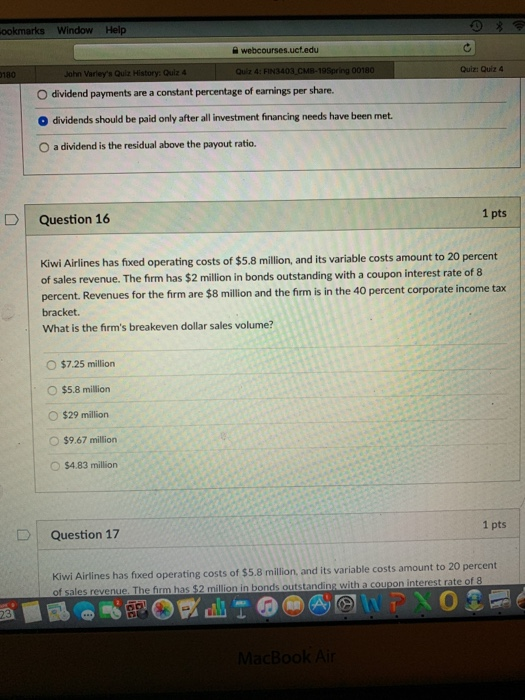 Solved okmarks Window Help webcourses.uct.edu John Varley's | Chegg.com