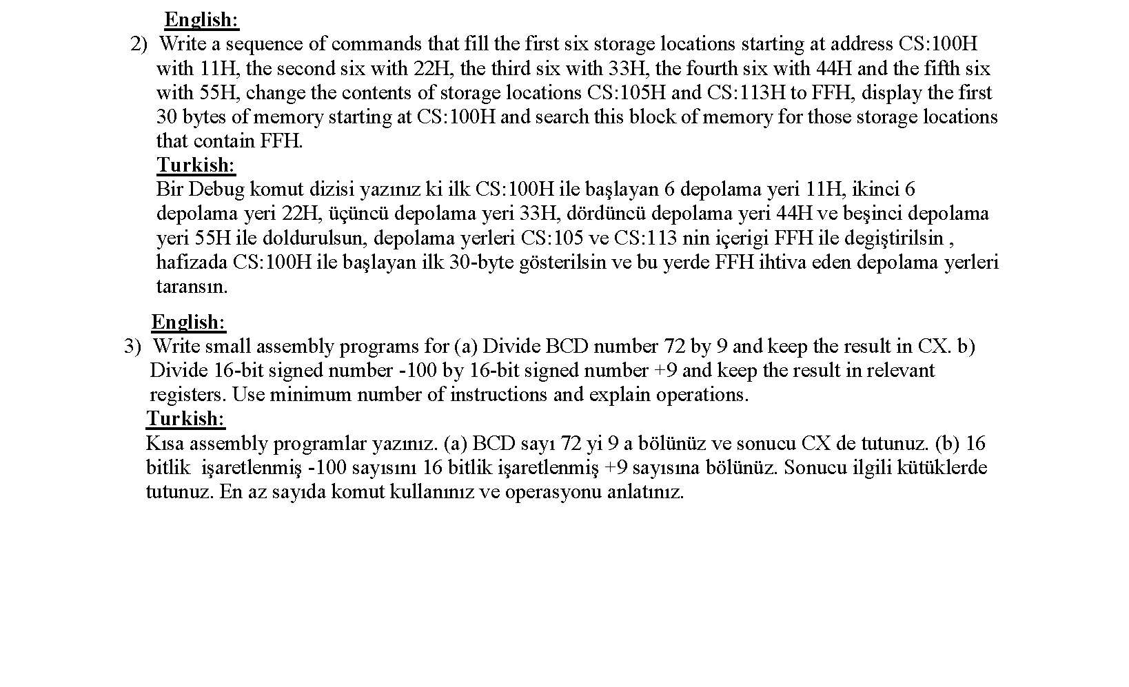 English: 2) Write a sequence of commands that fill | Chegg.com