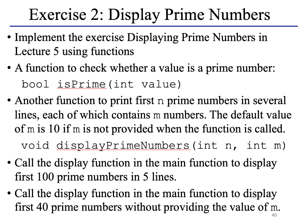 Solved - Implement the exercise Displaying Prime Numbers in | Chegg.com