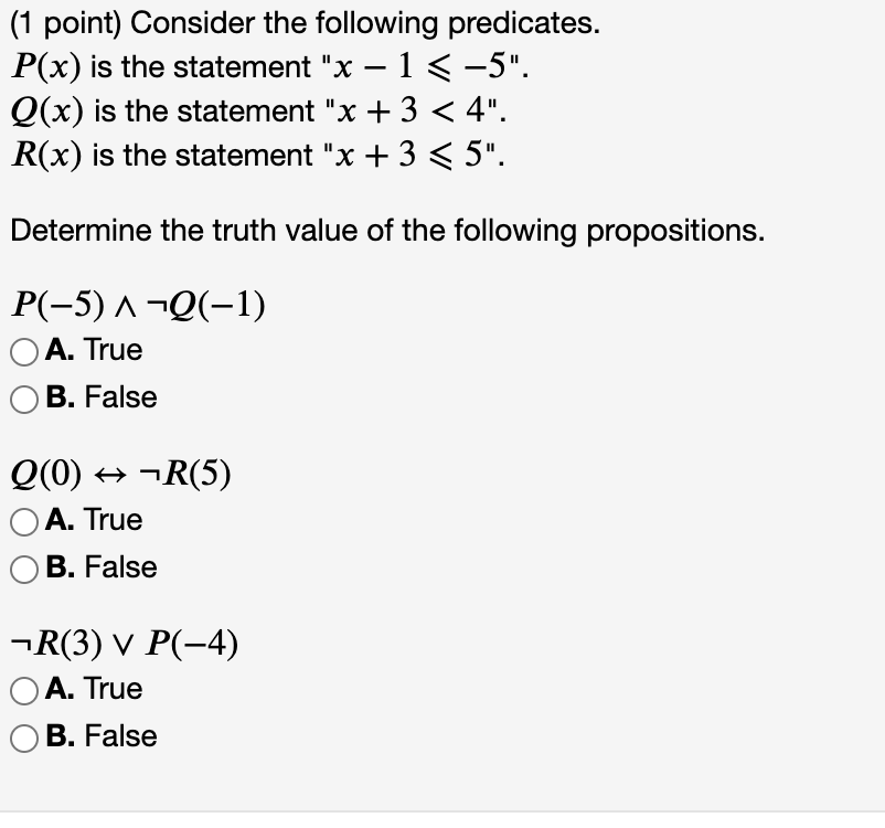 Solved (1 point) Consider the following predicates. P(x) is | Chegg.com