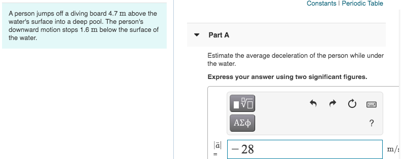Solved Constants Periodic Table A person jumps off a diving | Chegg.com