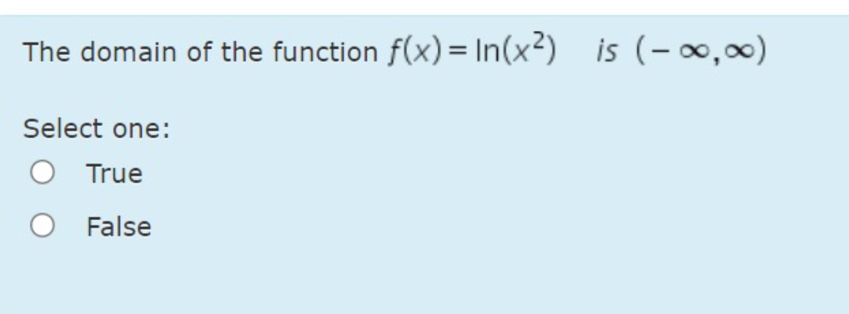 Solved The domain of the function f(x)=ln(x2), ﻿is | Chegg.com