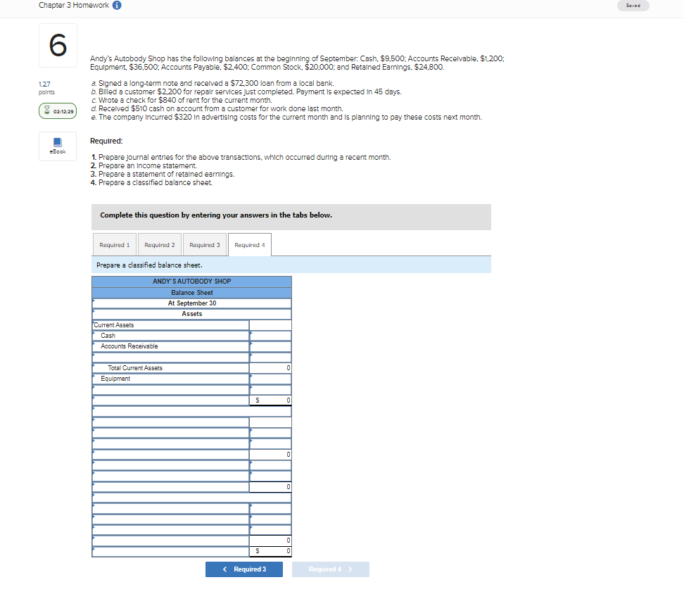 Solved Chapter 3 Homework Savas 6 127 points Andy's Autobody | Chegg.com