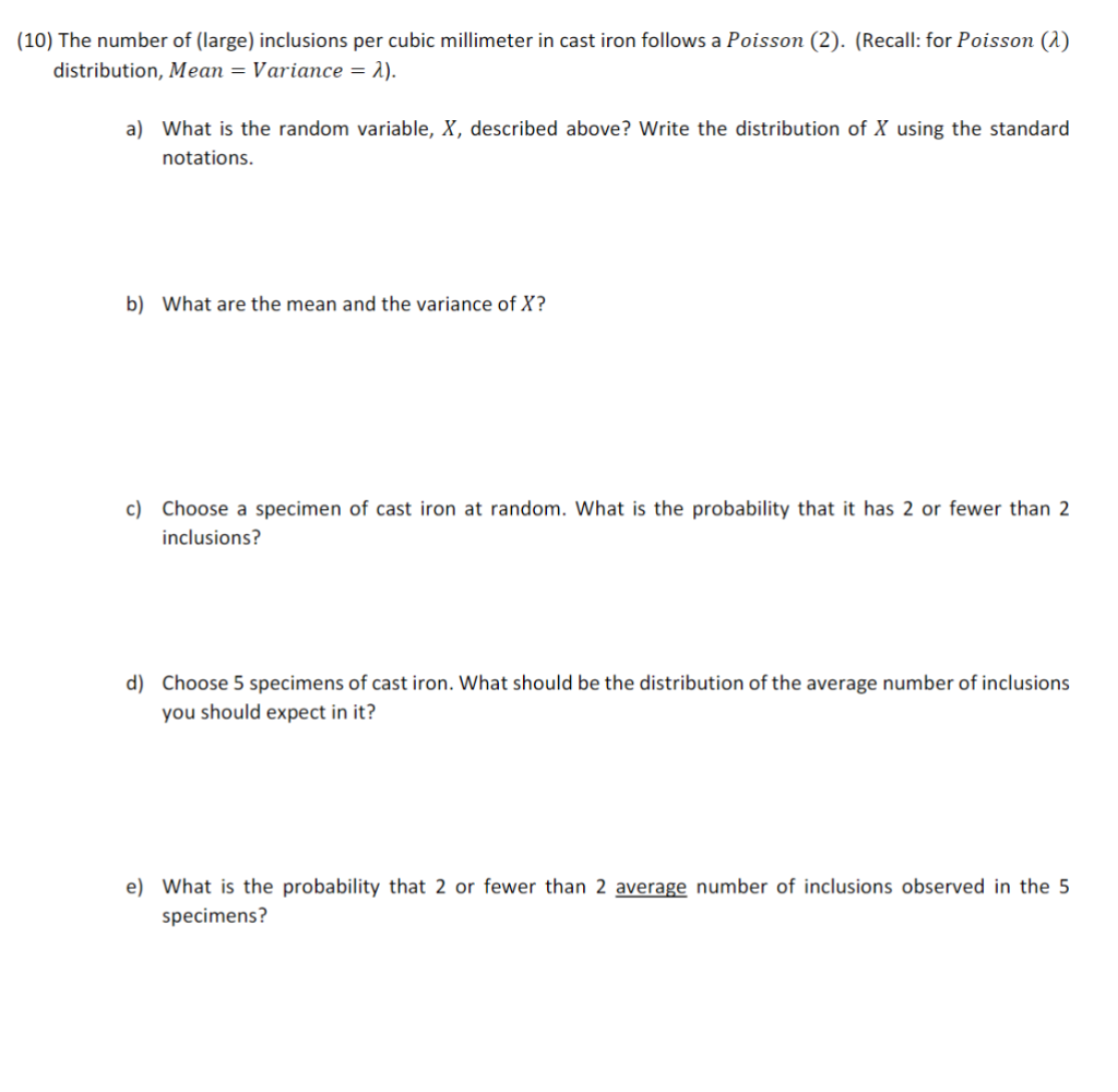 Solved 10) The number of (large) inclusions per cubic | Chegg.com
