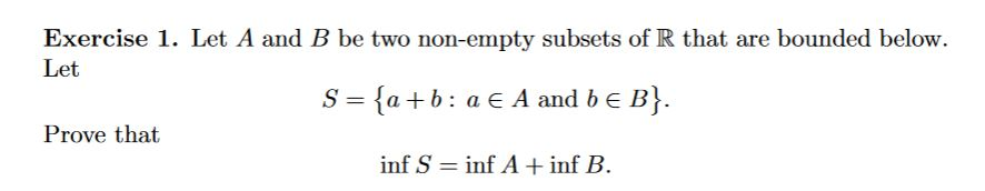 Solved Exercise 1. Let A and B be two non-empty subsets of R | Chegg.com