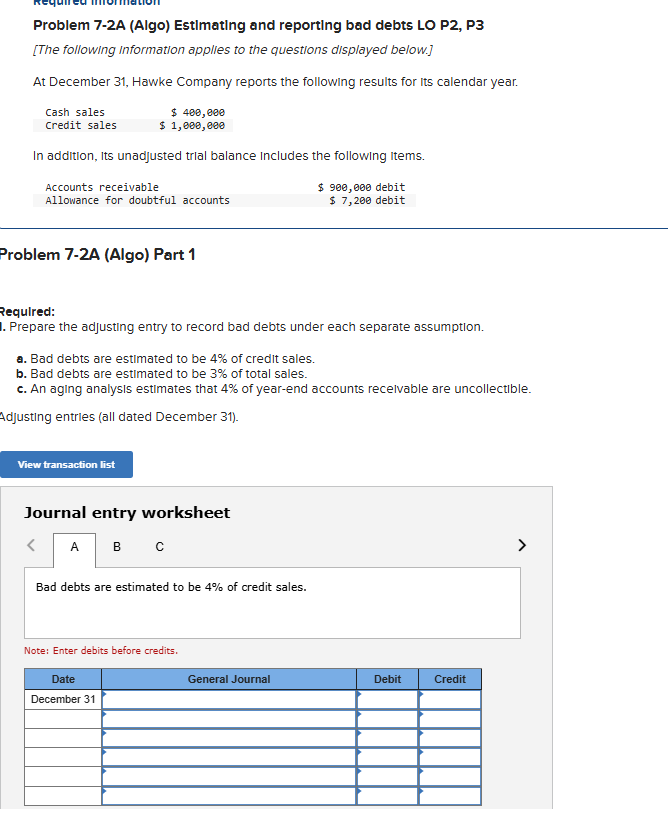 Solved Problem 7-2A (Algo) ﻿Part 1קequired:I. Prepare the | Chegg.com