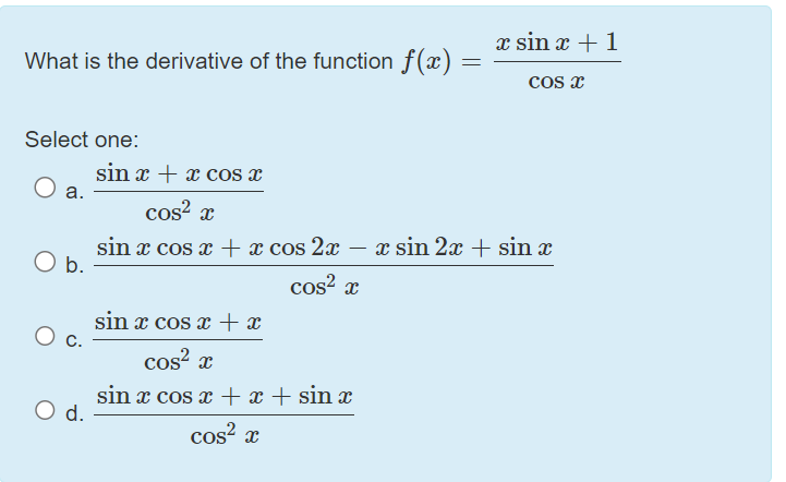 Solved What is the derivative of the function f(x)=x sin x | Chegg.com