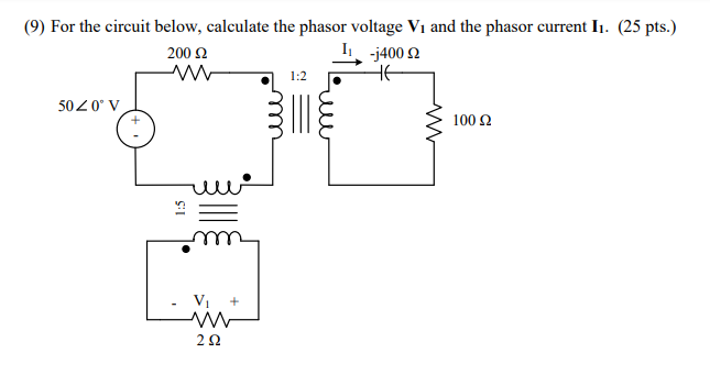 Solved (9) For the circuit below, calculate the phasor | Chegg.com