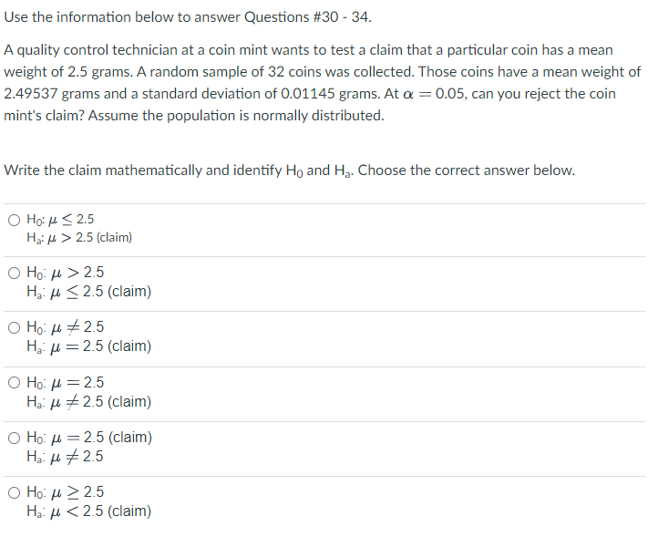 Solved Use the information below to answer Questions #30 - | Chegg.com