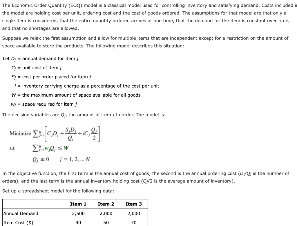 Solved The Economic Order Quantity (EOQ) model is a | Chegg.com