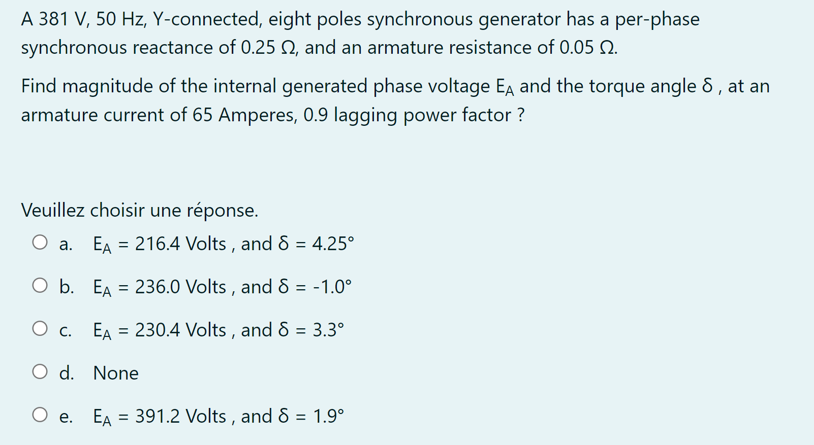 Solved A 381 ﻿V, 50 ﻿Hz, ﻿Y-connected, eight poles | Chegg.com