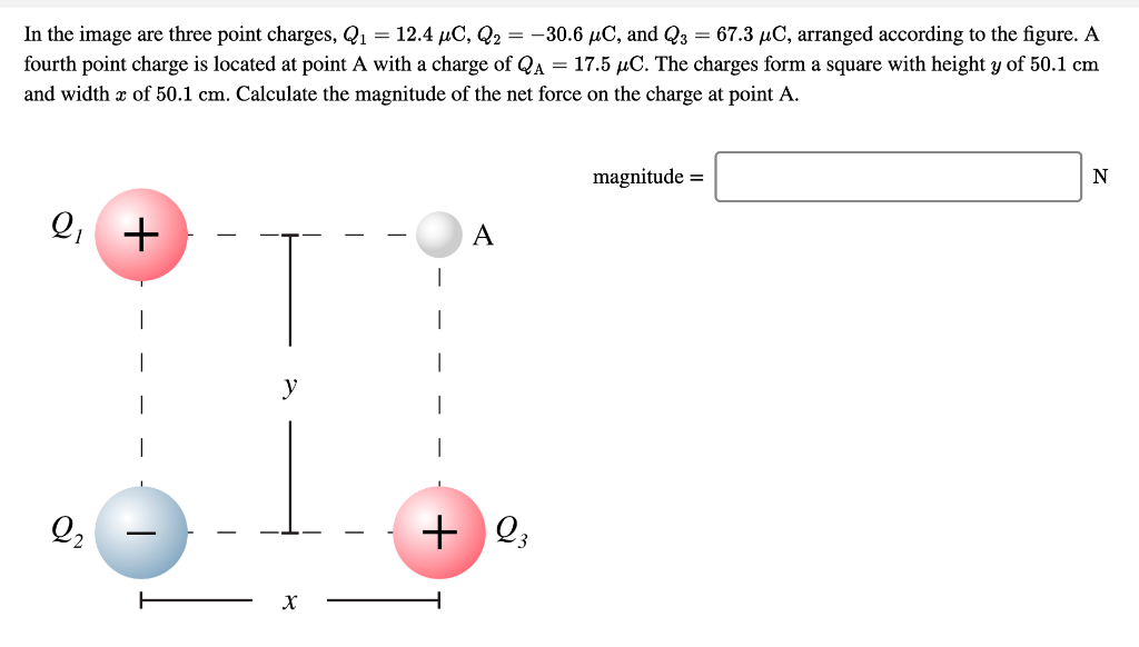 Solved In the image are three point charges, Q1 = 12.4 C, Q2 | Chegg.com