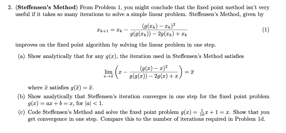 2. (Steffensen's Method) From Problem 1, you might | Chegg.com