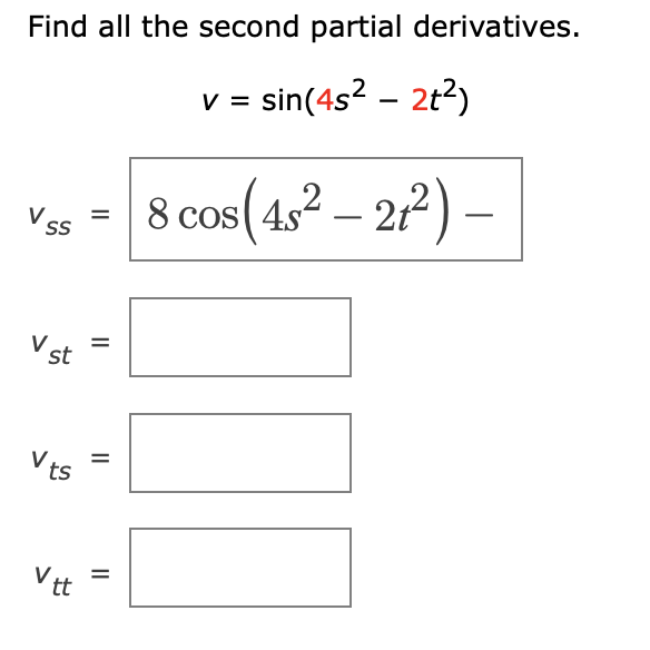 Solved Find all the second partial derivatives. | Chegg.com