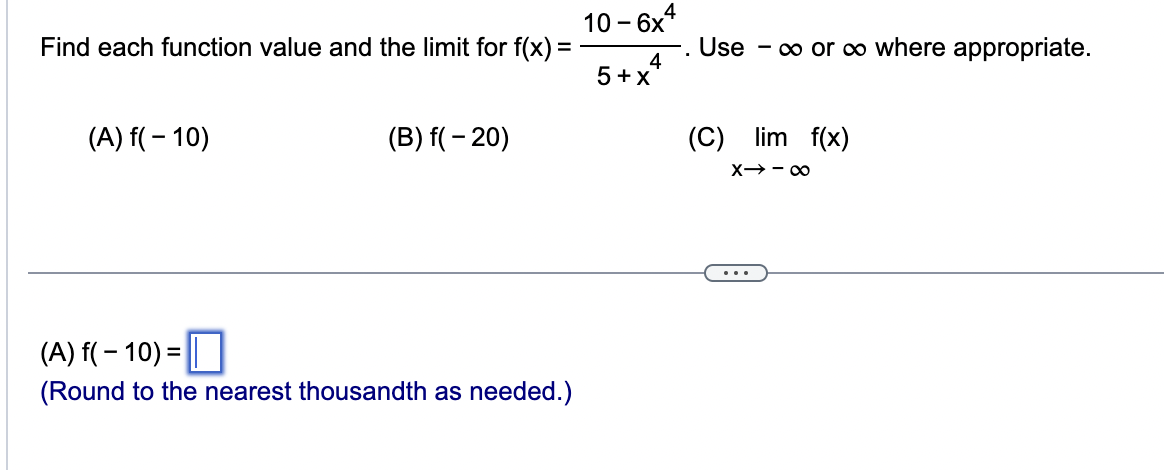 Solved Find each function value and the limit for | Chegg.com