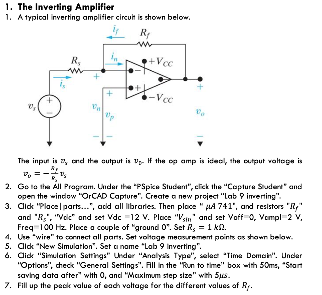 1. The Inverting Amplifier 1. A typical inverting | Chegg.com