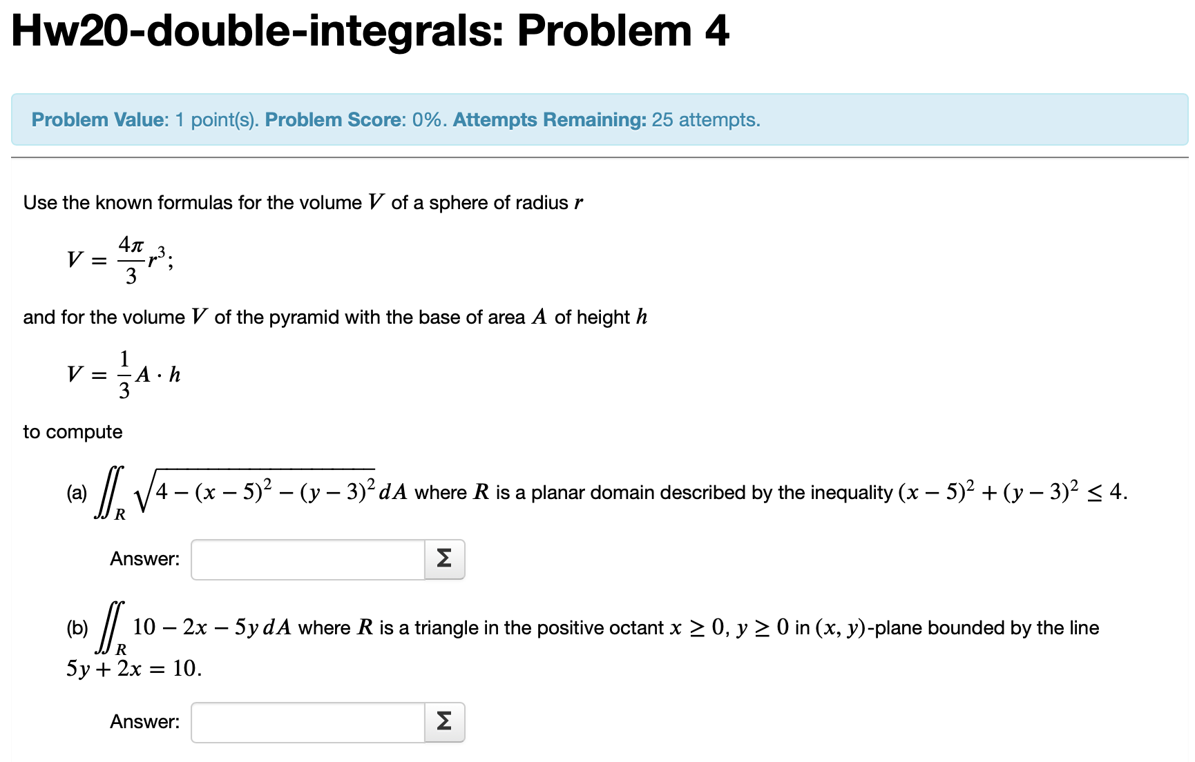 Solved Hw20-double-integrals: Problem 4 Problem Value: 1 | Chegg.com