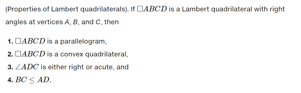 Solved Prove that every Lambert quadrilateral has the | Chegg.com