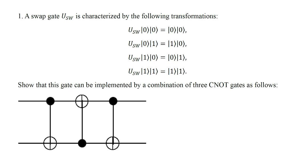 1. A swap gate Usw is characterized by the following | Chegg.com