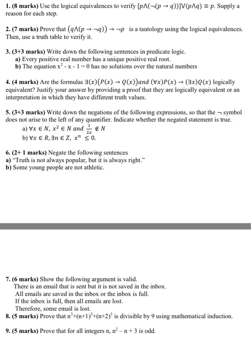 Solved 1 8 Marks Use The Logical Equivalences To Verif