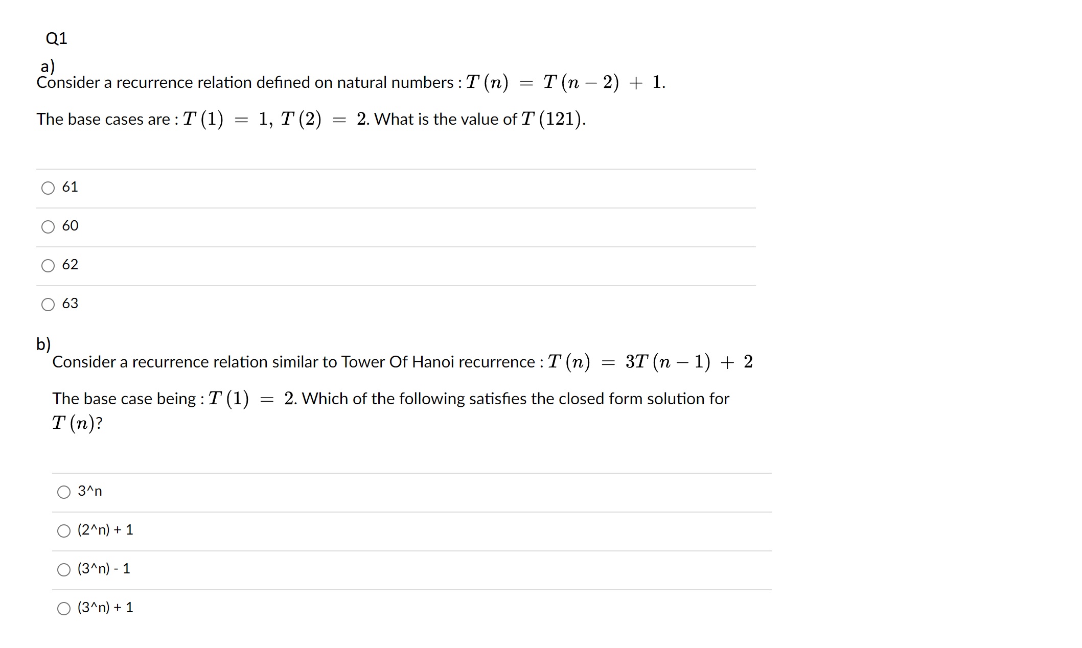 Solved A Consider A Recurrence Relation Defined On Natural