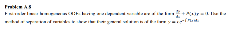 Solved Problem A 8 First Order Linear Homogeneous Odes