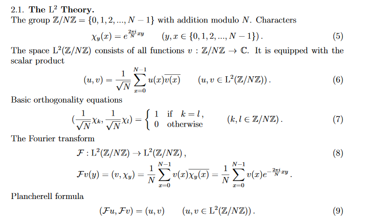 Solved 2.1. The L2 Theory The group Z/NZ- 10,1,2,., N -1 | Chegg.com