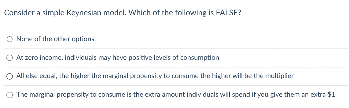Solved Consider a simple Keynesian model. Which of the | Chegg.com