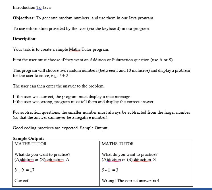 Solved Introduction To Java Objectives: To generate random | Chegg.com